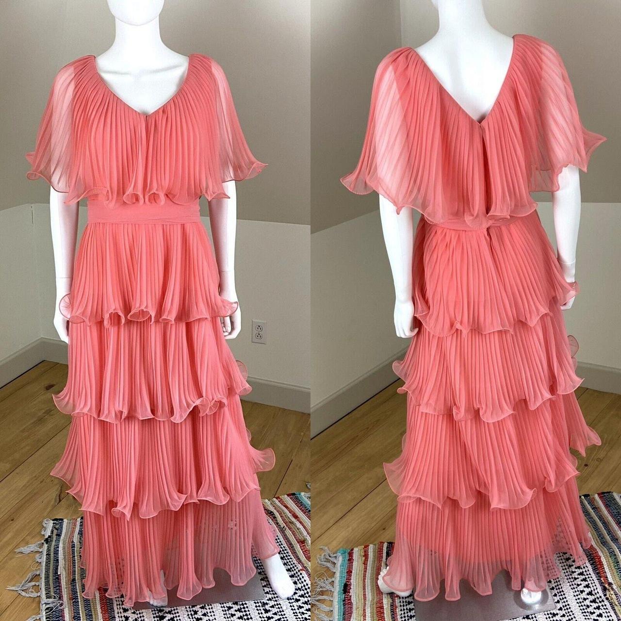 Vintage 70s Miss Elliette Salmon Pink Layered Sheer... - Depop