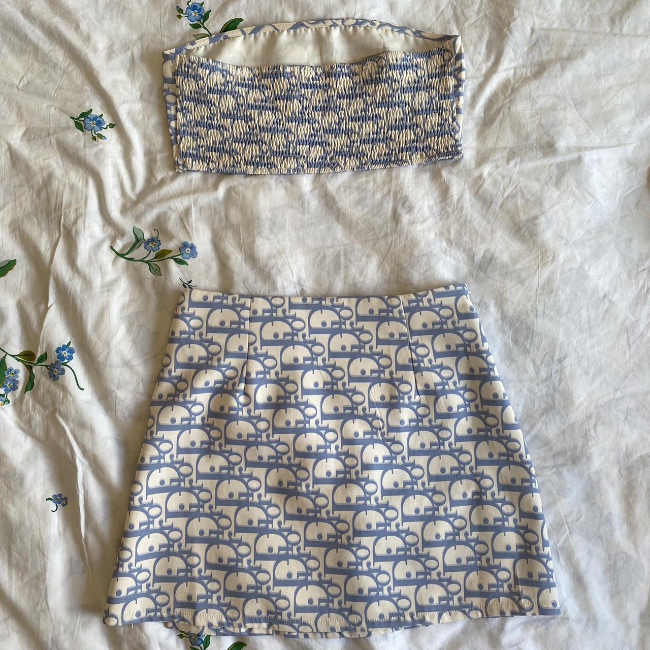 dior monogram print two piece bandeau top and skirt... - Depop