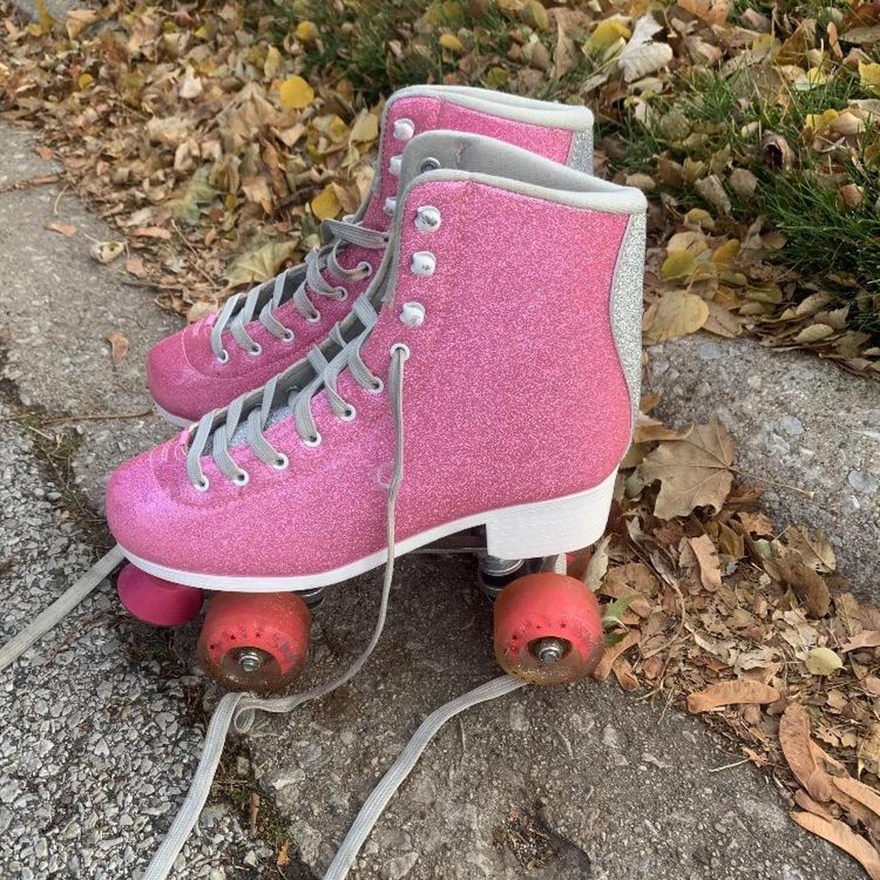 Pink sparkly roller skates women’s size 9 Missing a... - Depop
