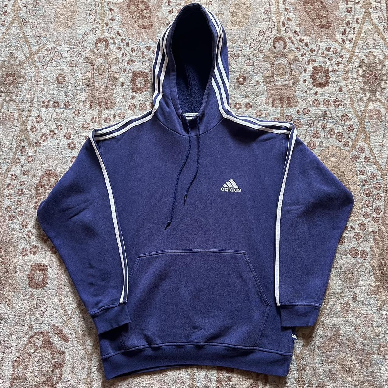 - Adidas Full Stripe Hoodie Navy colour way with... - Depop