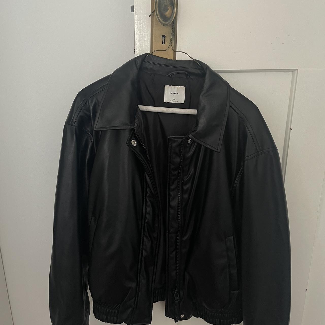 Supre Bomber Leather Jacket Worn a few times, size... - Depop