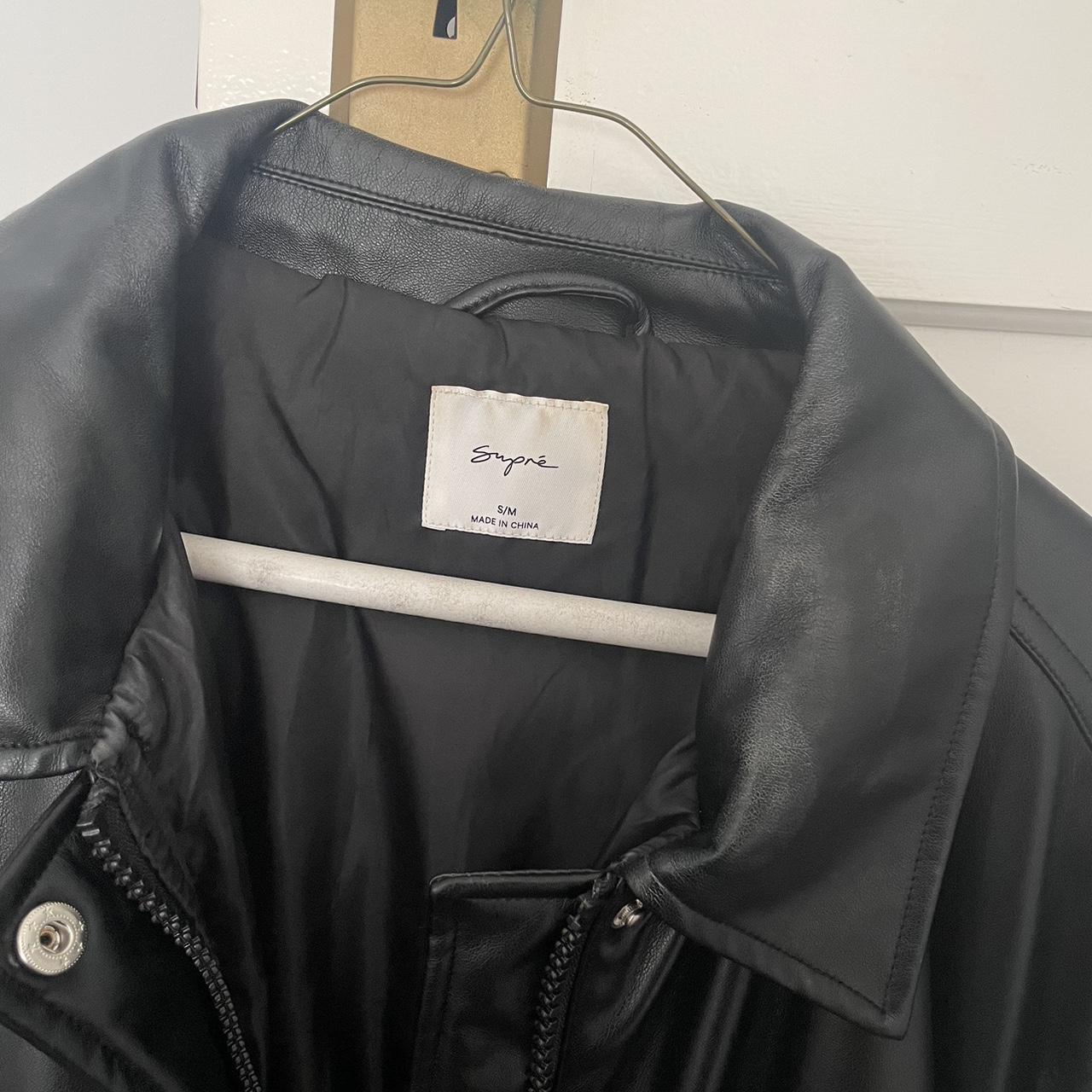 Supre Bomber Leather Jacket Worn a few times, size... - Depop