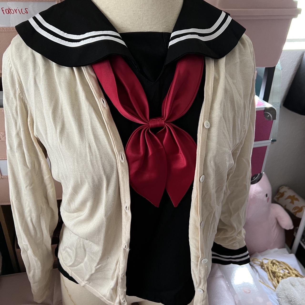 Black sailor uniform top + beige cardigan used for... - Depop