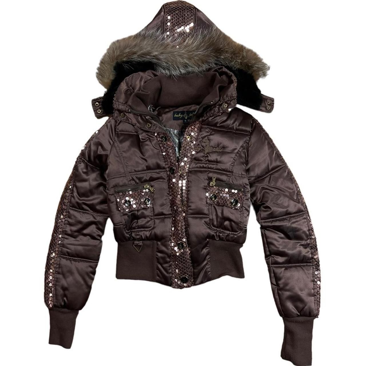 BABY PHAT CROPPED BOMBER JACKET SEQUINS SHERPA Y2K... - Depop
