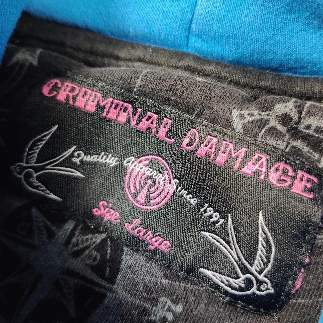 Criminal Damage Women's Black and Navy Hoodie | Depop