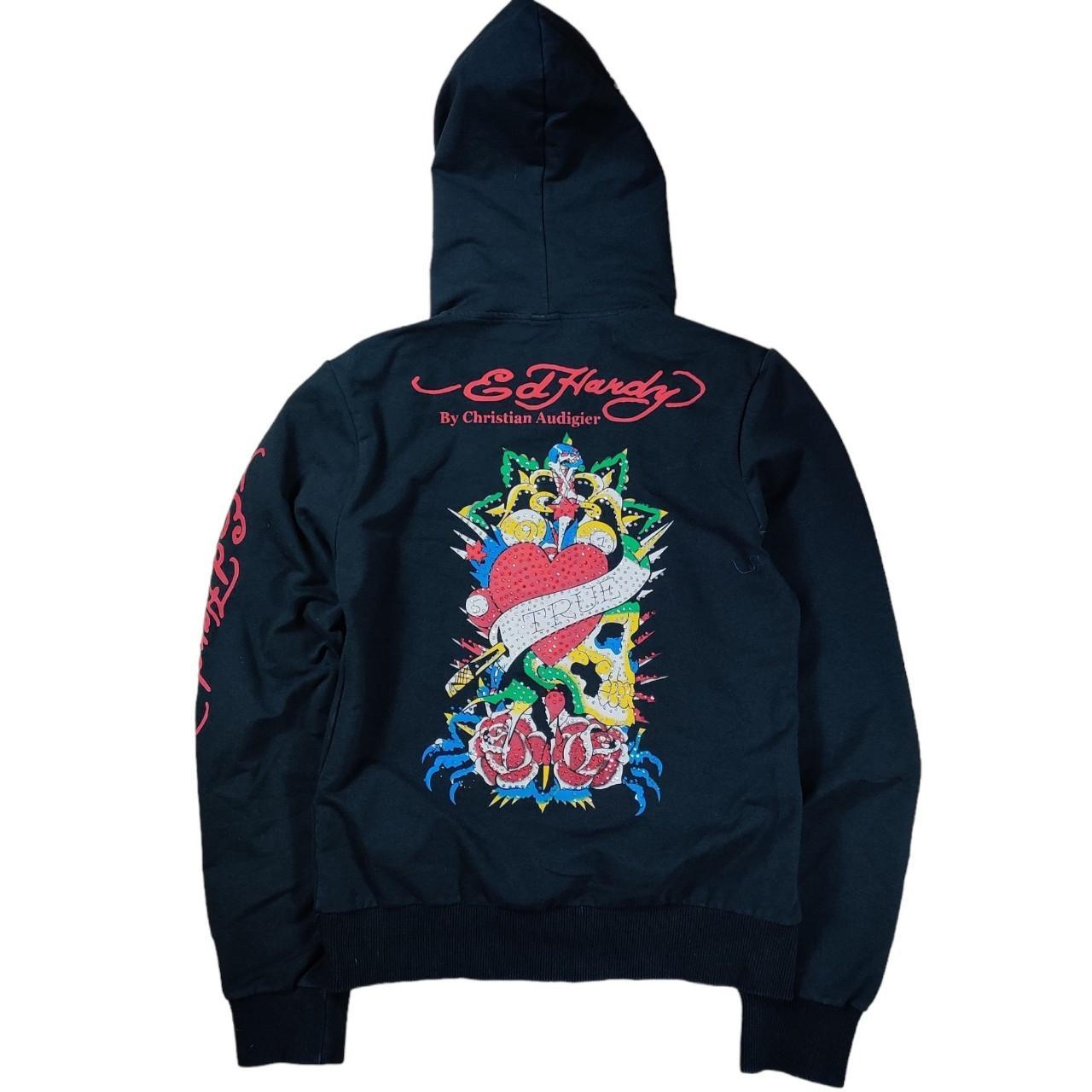 ED HARDY ZIP UP HOODIE BAGGY EDGY GRUNGE GOTH EMO... - Depop