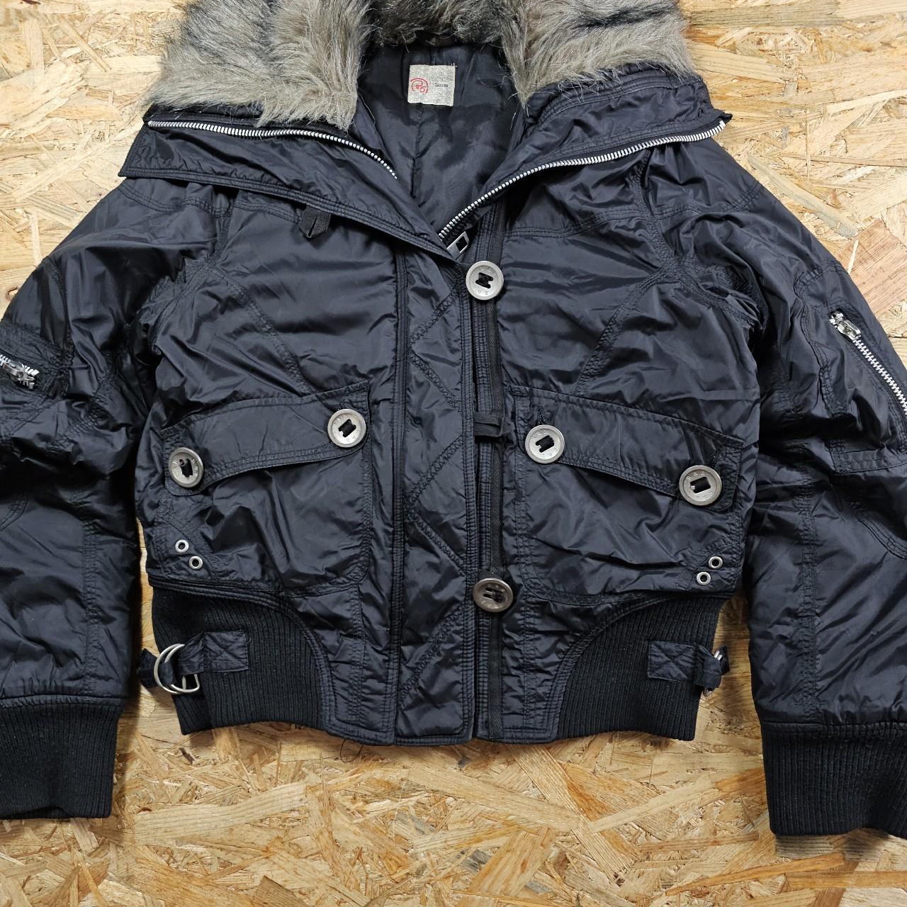 BLACK CROPPED BOMBER JACKET WITH FUR COLLAR MILITARY... - Depop