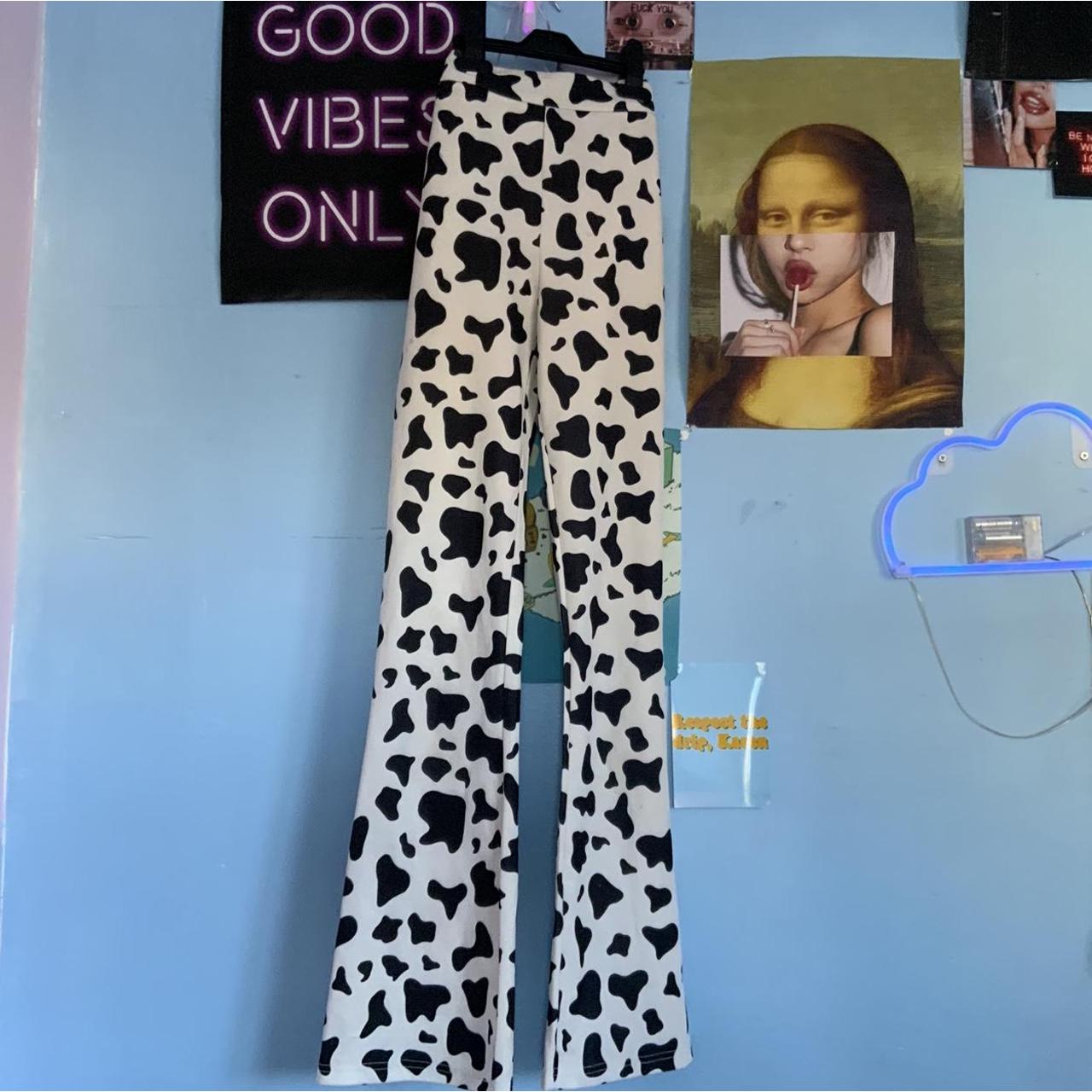 Groovy Cow print pattern flares from Shein size 6... - Depop