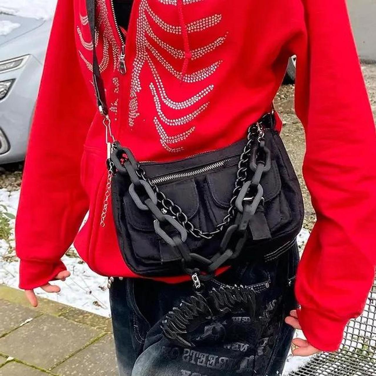 Red Skeleton Zip Up Hoodie Striking red with jewel... - Depop