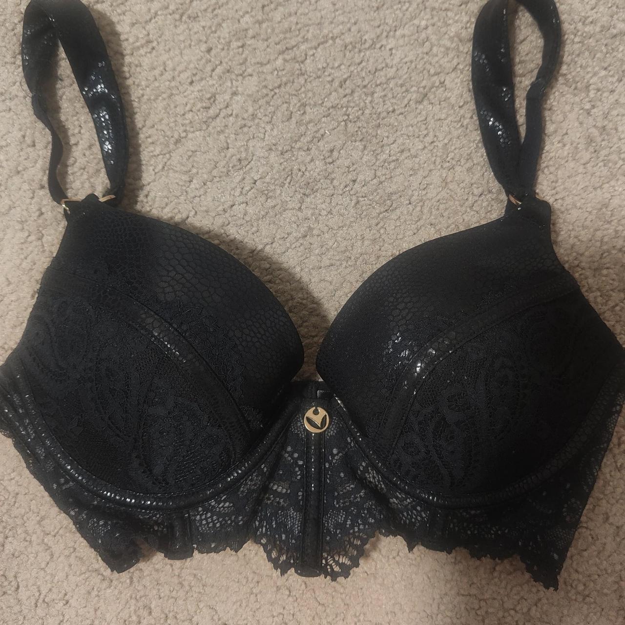 PLAYBOY BLACK LACE AND CROC BRA 10C WORN... - Depop