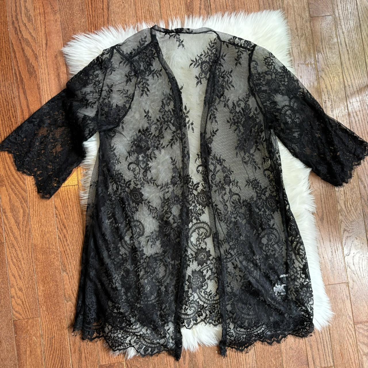 Black lace duster jacket Size 2xl, one size fits... - Depop