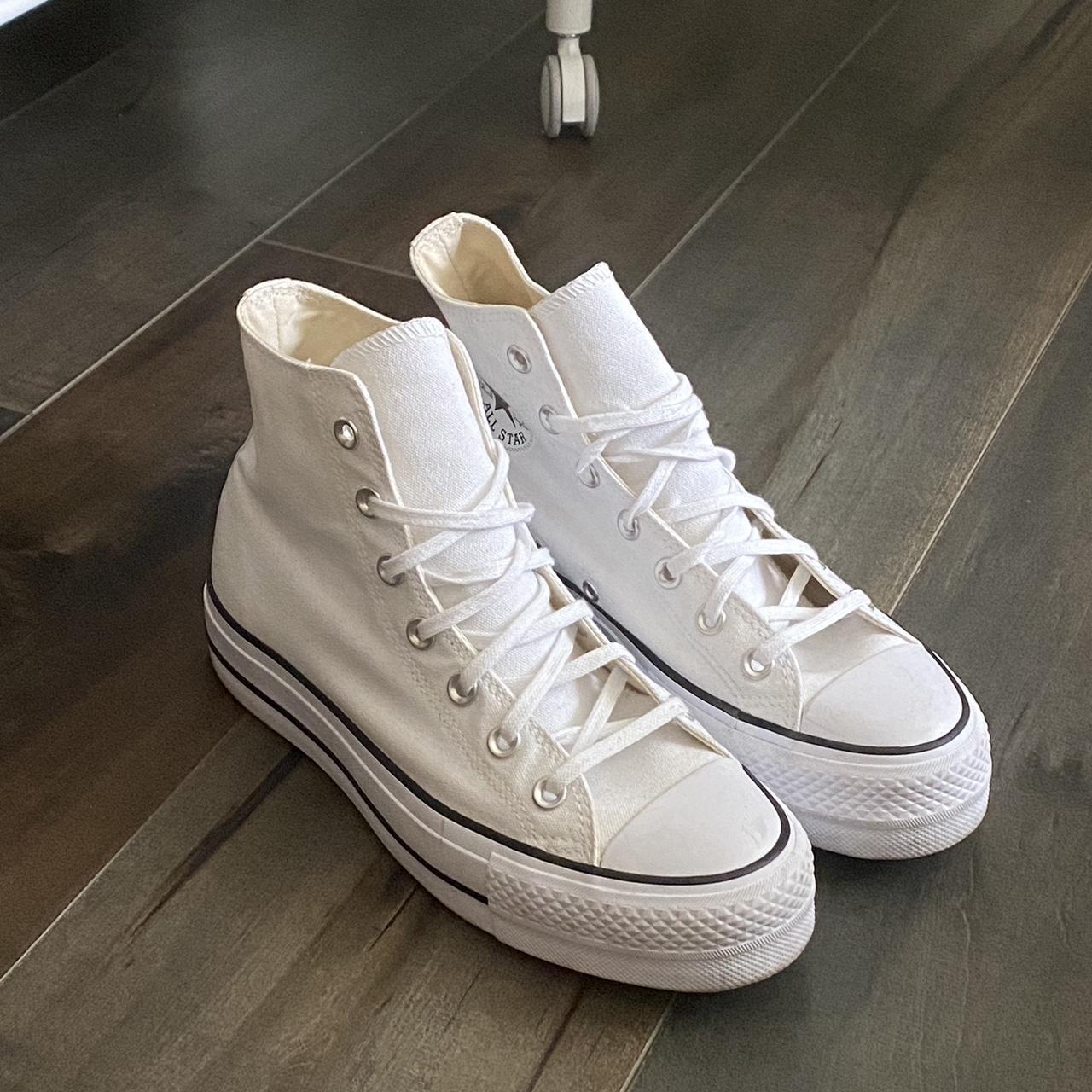 white platform converse almost perfect condition... - Depop
