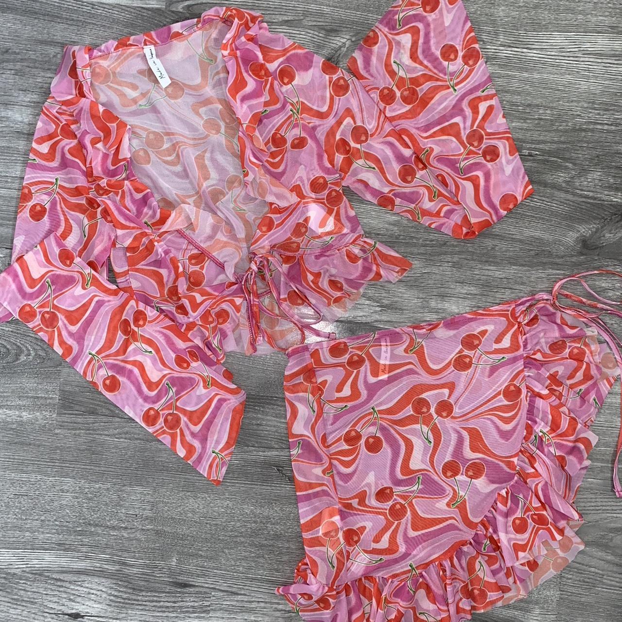 ASYOU mesh frill beach crop co-ord & sarong in... - Depop