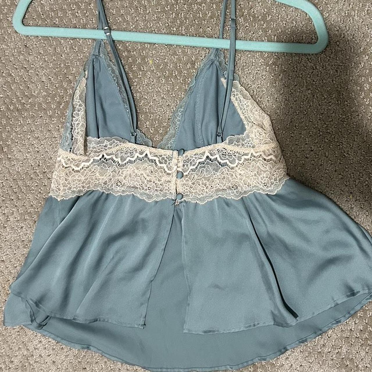 Lacy blue satin Victoria secret top. Size medium but... - Depop