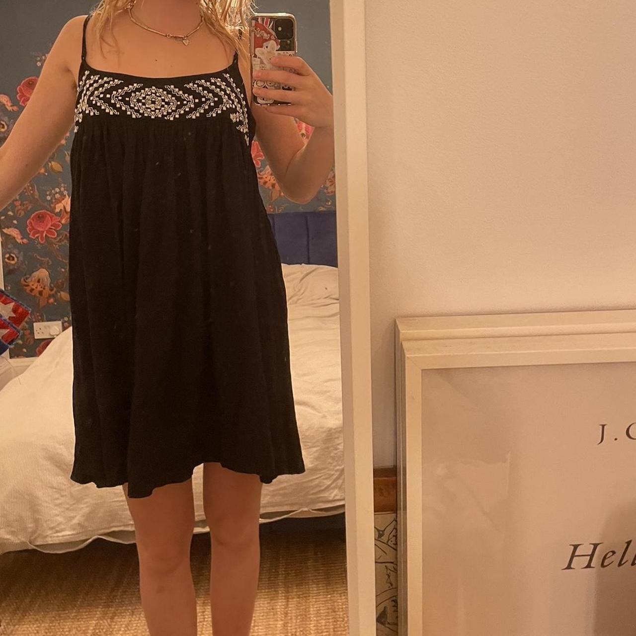 Boho floaty black dress with embroidery top Very... - Depop