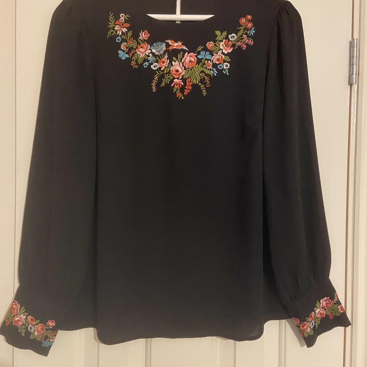 Black embroidered blouse from Oasis, size 10. In... - Depop