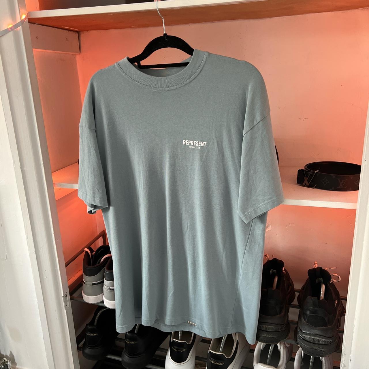 Represent Men's Blue and White T-shirt | Depop