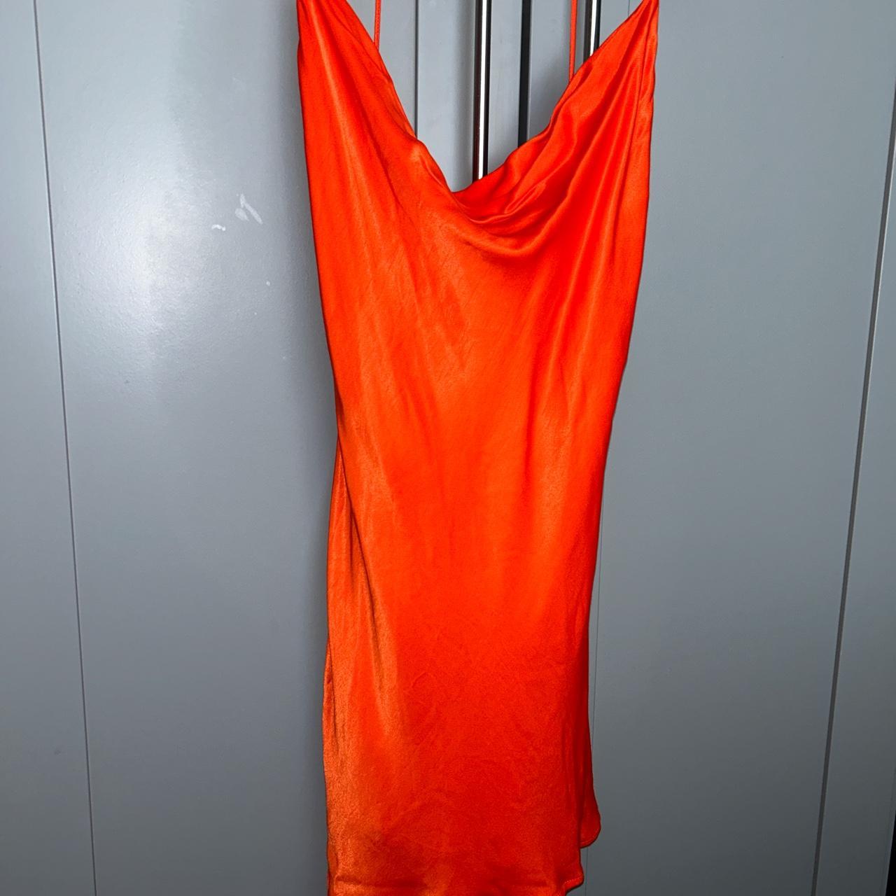 Zara satin orange cowl neck mini dress with open... - Depop