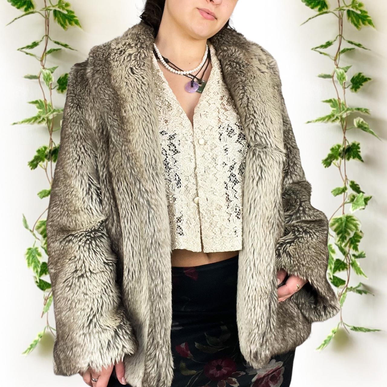 Vintage New Look faux fur coat with embellished... - Depop