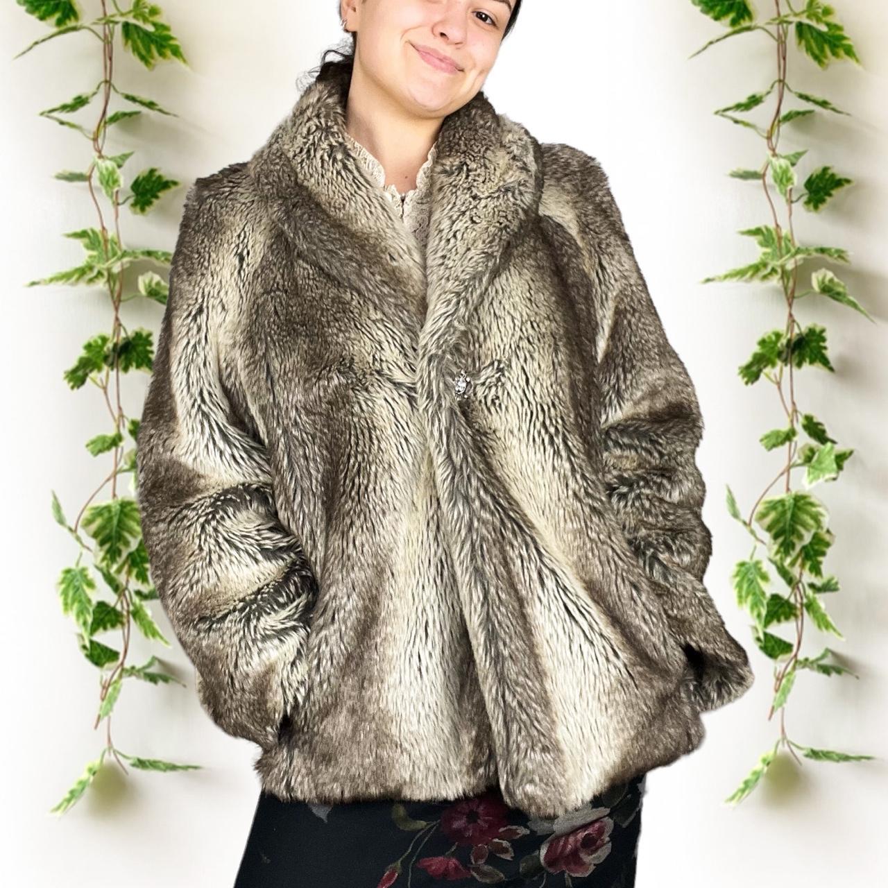 Vintage New Look faux fur coat with embellished... - Depop