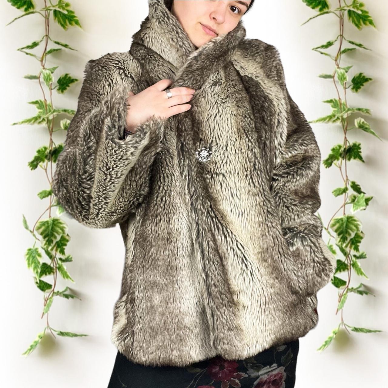 Vintage New Look faux fur coat with embellished... - Depop