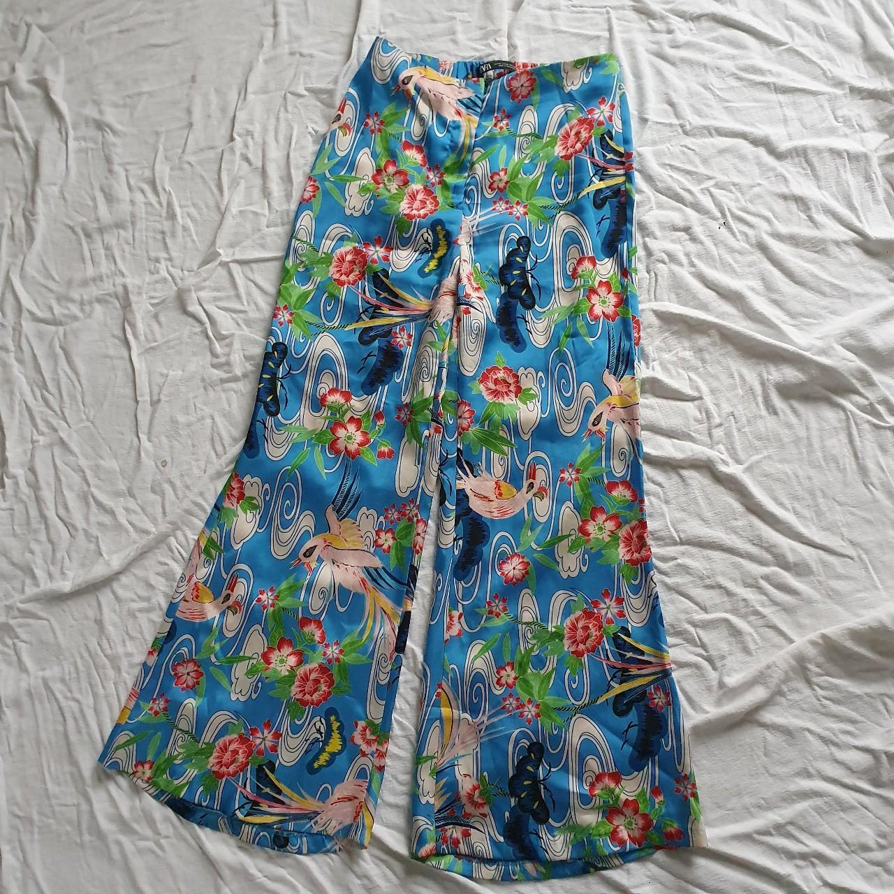 Zara colorful patterned flares, wide leg Silky... - Depop