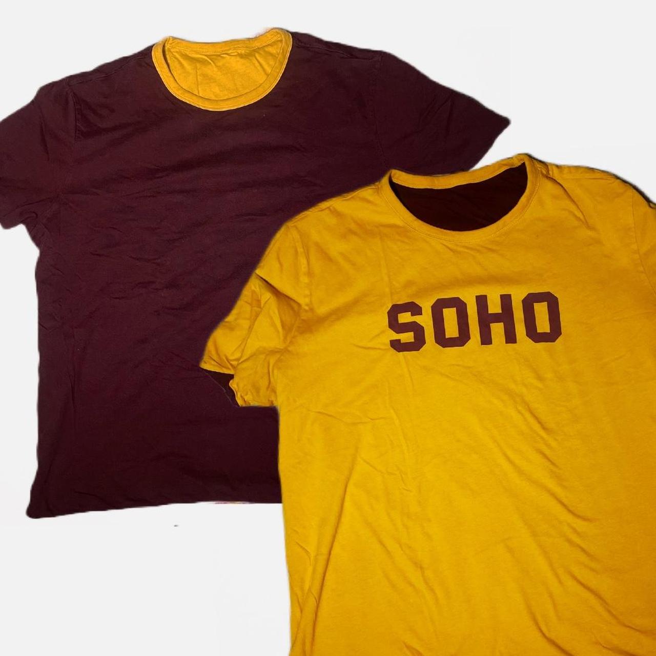 Gap burgundy/yellow ringer t-shirt reversible... | Depop