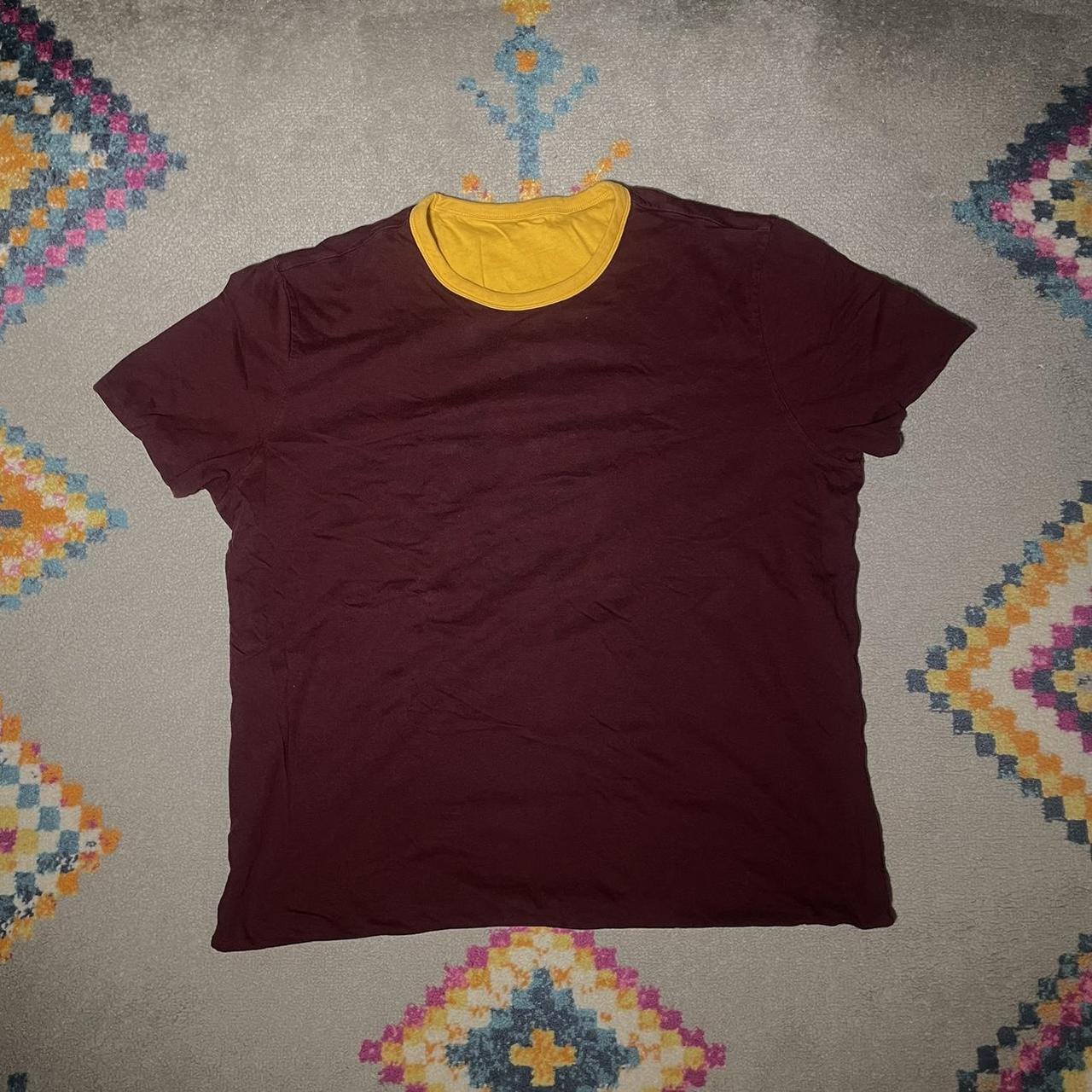 Gap burgundy/yellow ringer t-shirt reversible... | Depop