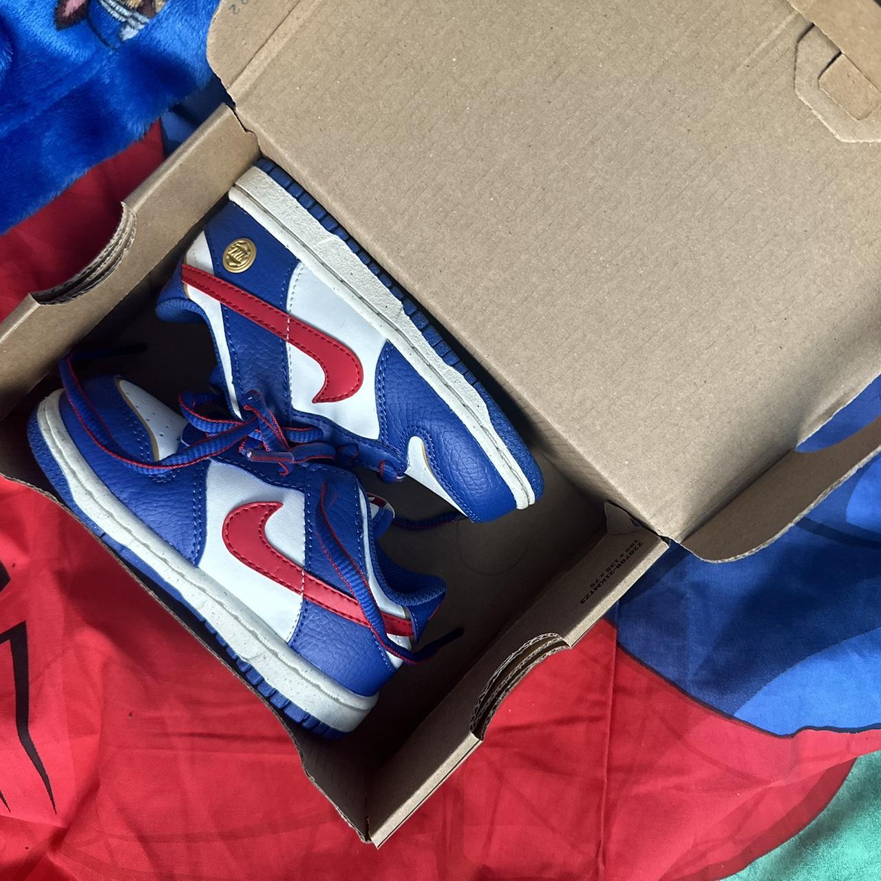Kids Red & Blue Nike Dunks Size 6.5 - Depop