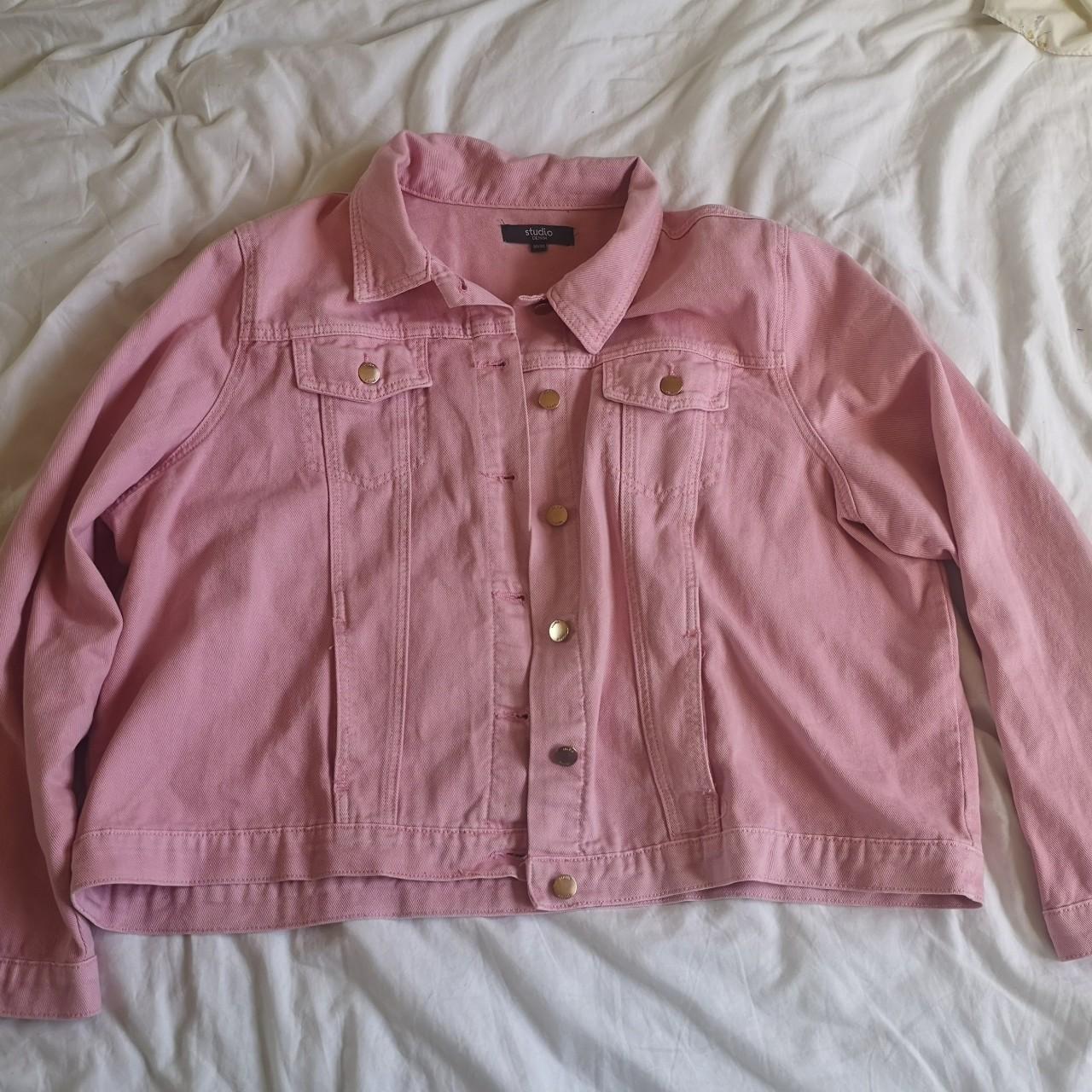 Pink denim jacket Studio size 20-22, I'd say it... - Depop