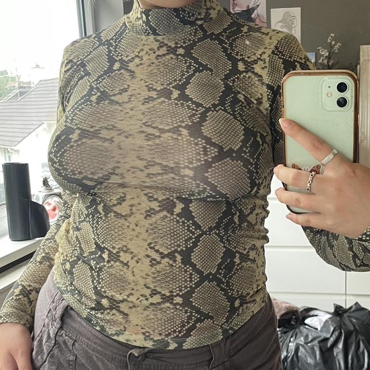 Topshop mesh snake print long sleeve top Size 10... - Depop