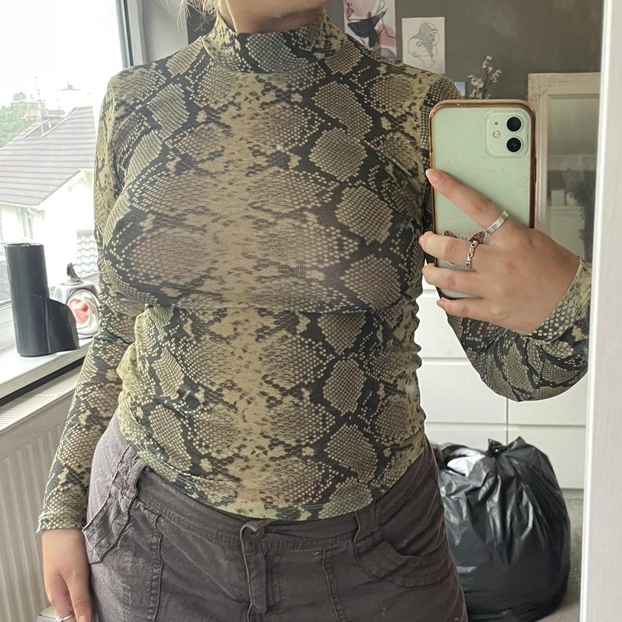 Topshop mesh snake print long sleeve top Size 10... - Depop