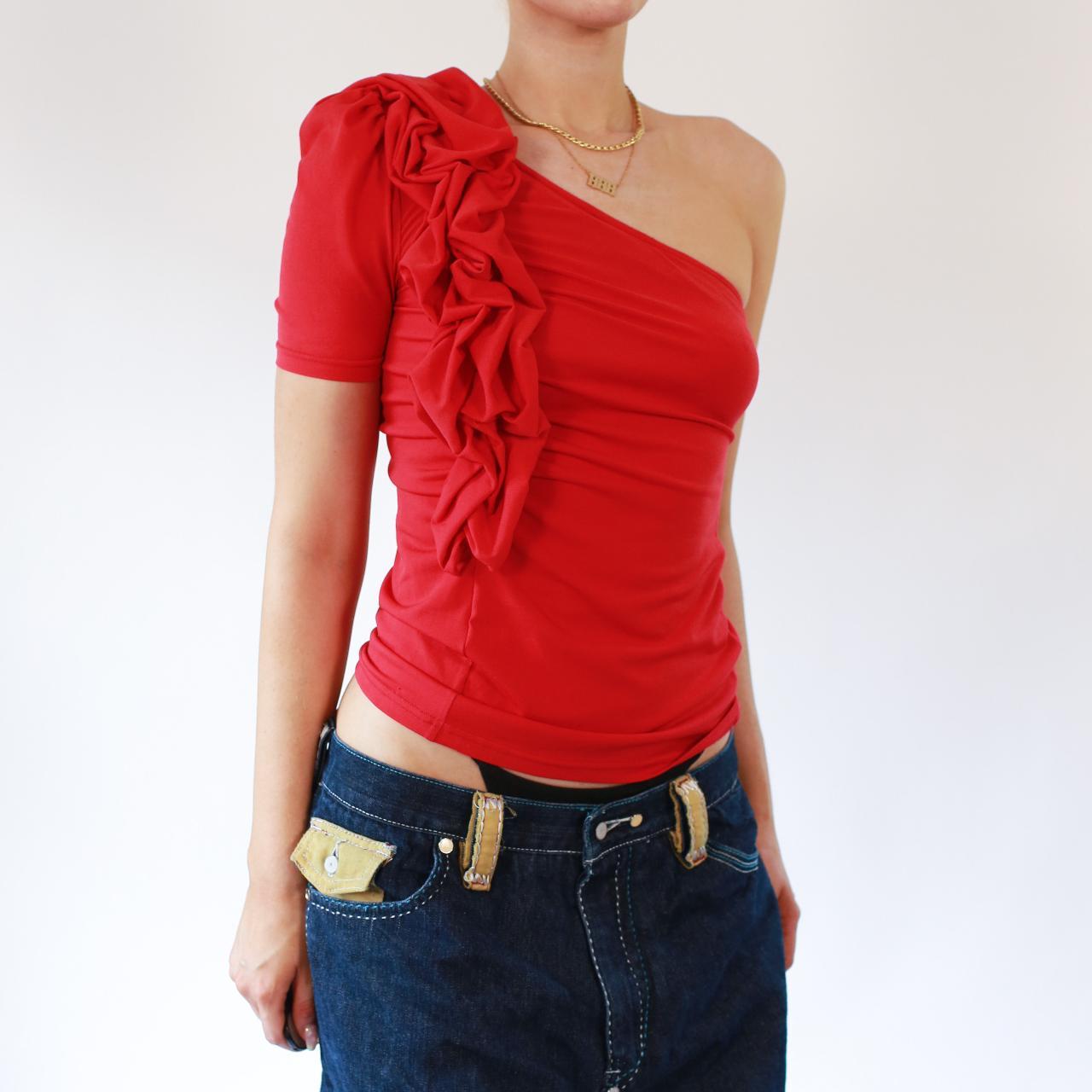 Y2K One Shoulder Ruffle Top killer one shoulder... - Depop