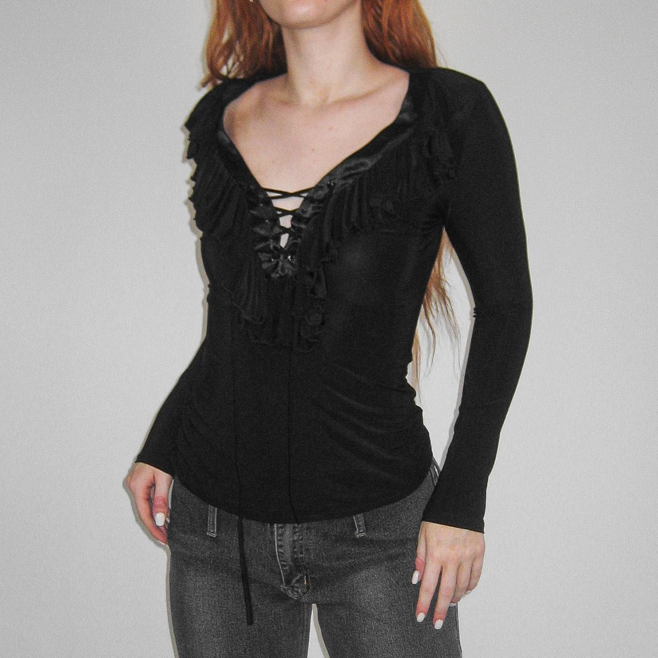 Vintage Y2K Ruffled Lace Up Top - S ♡ killer... | Depop