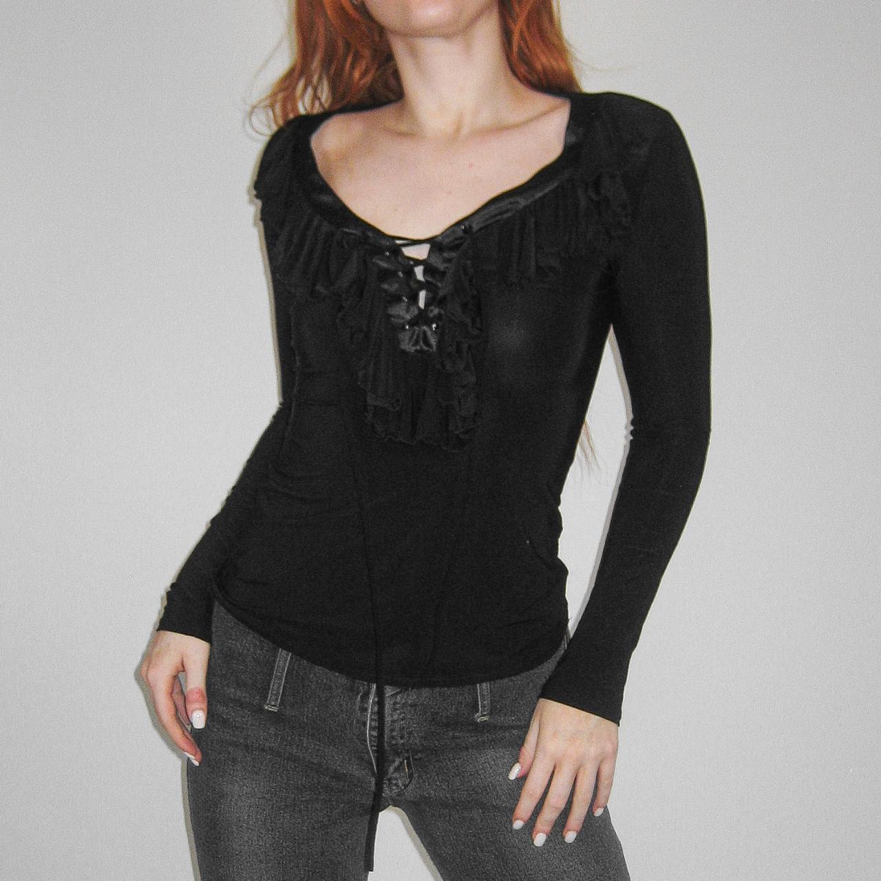 Vintage Y2K Ruffled Lace Up Top - S ♡ killer... | Depop