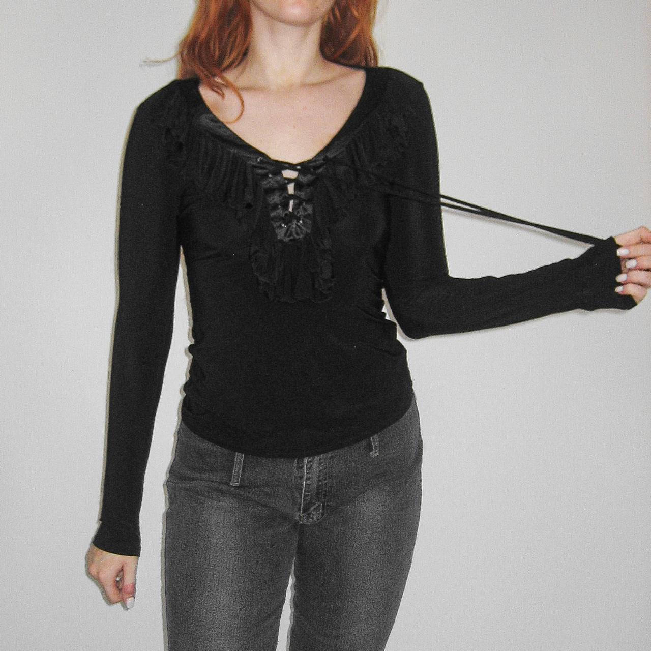 Vintage Y2K Ruffled Lace Up Top - S ♡ killer... | Depop