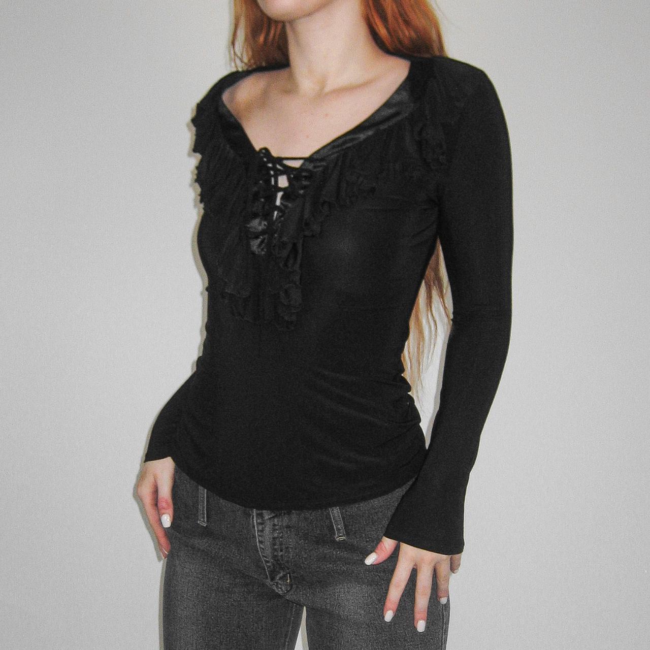 Vintage Y2K Ruffled Lace Up Top - S ♡ killer... | Depop