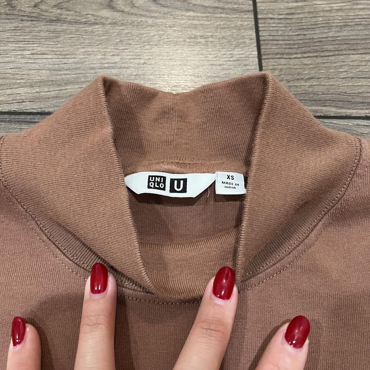 XS brown UNIQLO cropped long sleeve In good... - Depop