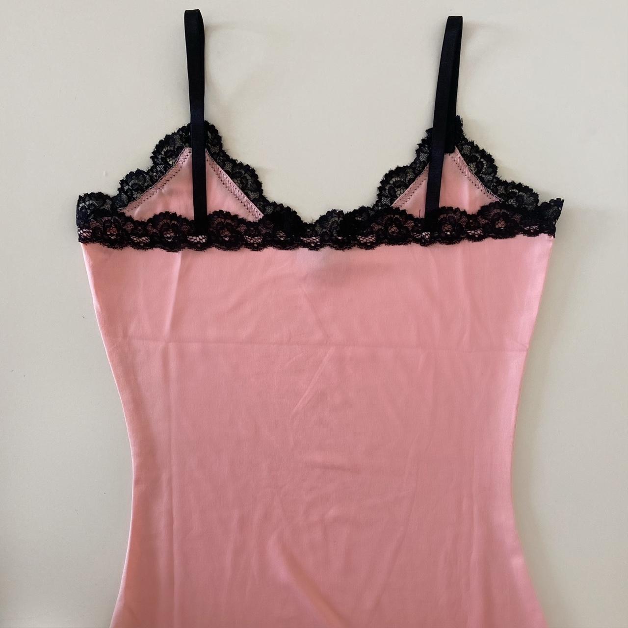 Baby pink nightie night dress with black lace Size... - Depop