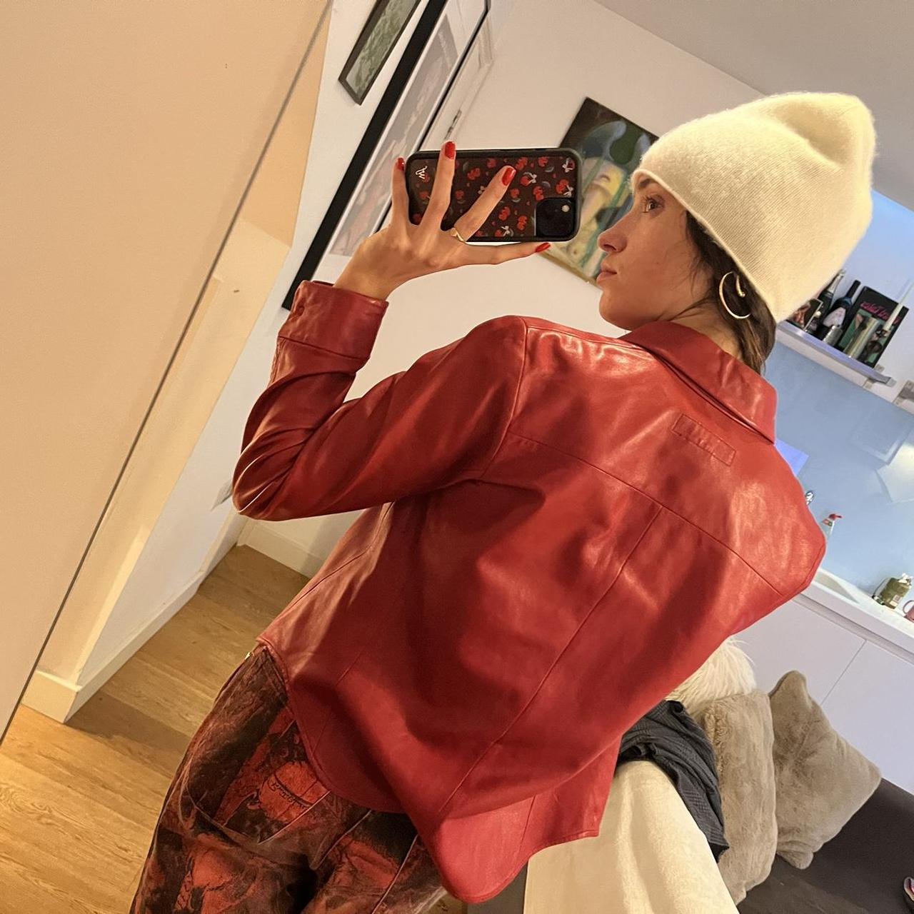 Red leather shirt jacket old Mango gorgeous quality... - Depop