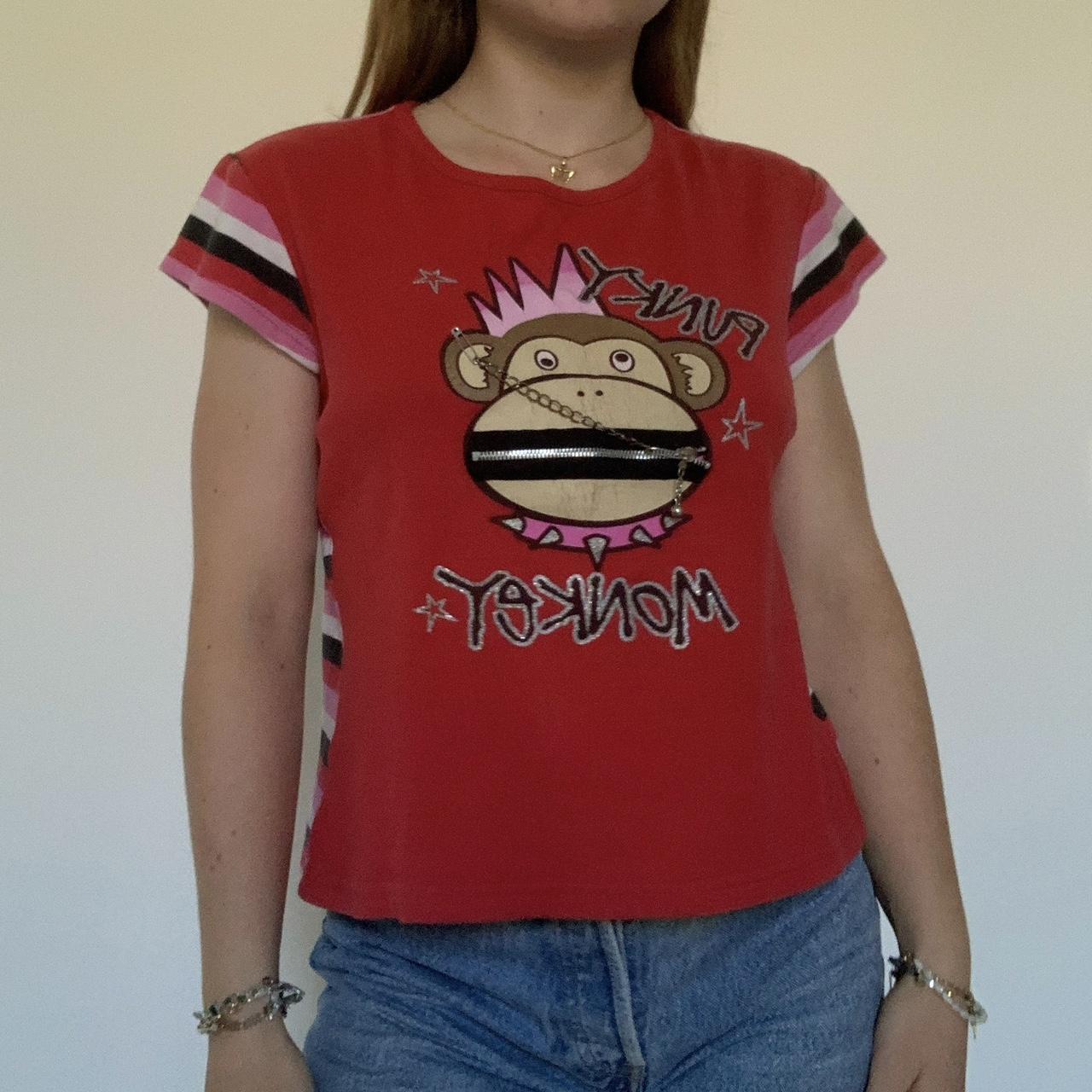 Y2K ‘punky monkey’ graphic baby tee Size unknown... - Depop