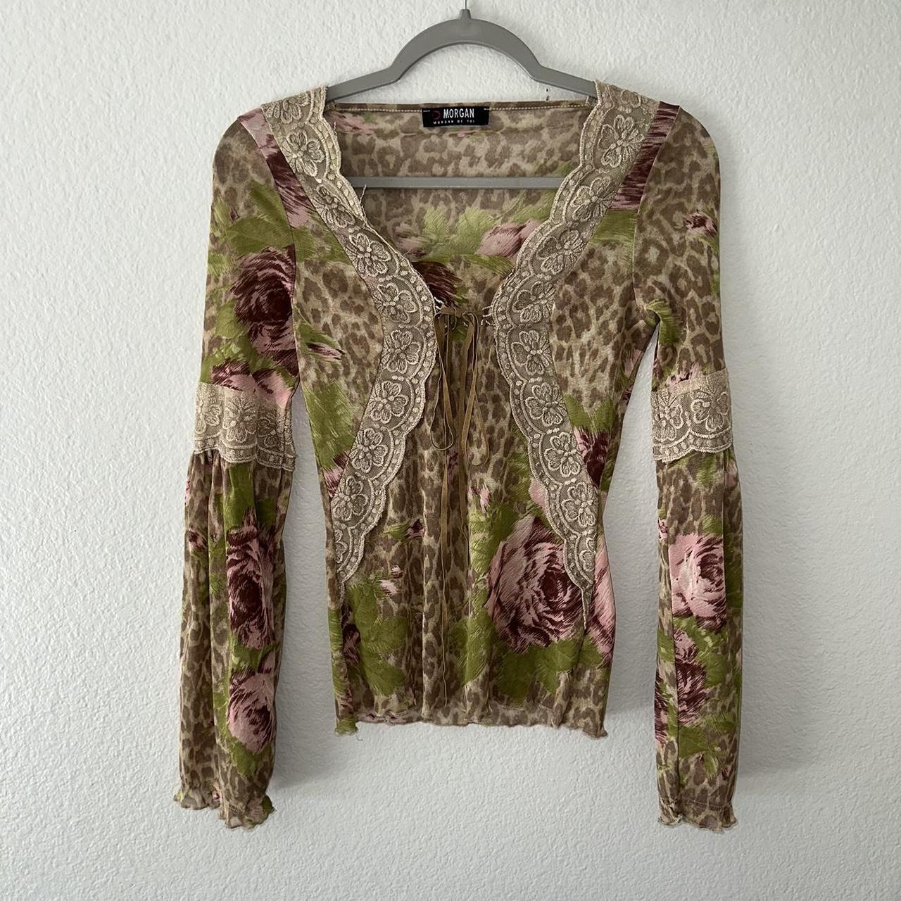 vintage Morgan de toi floral animal print mesh lace... - Depop
