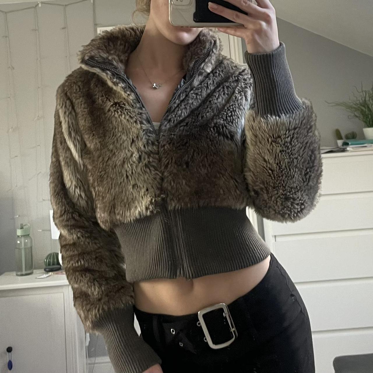 Jane Norman light brown tan faux fur bomber jacket... - Depop