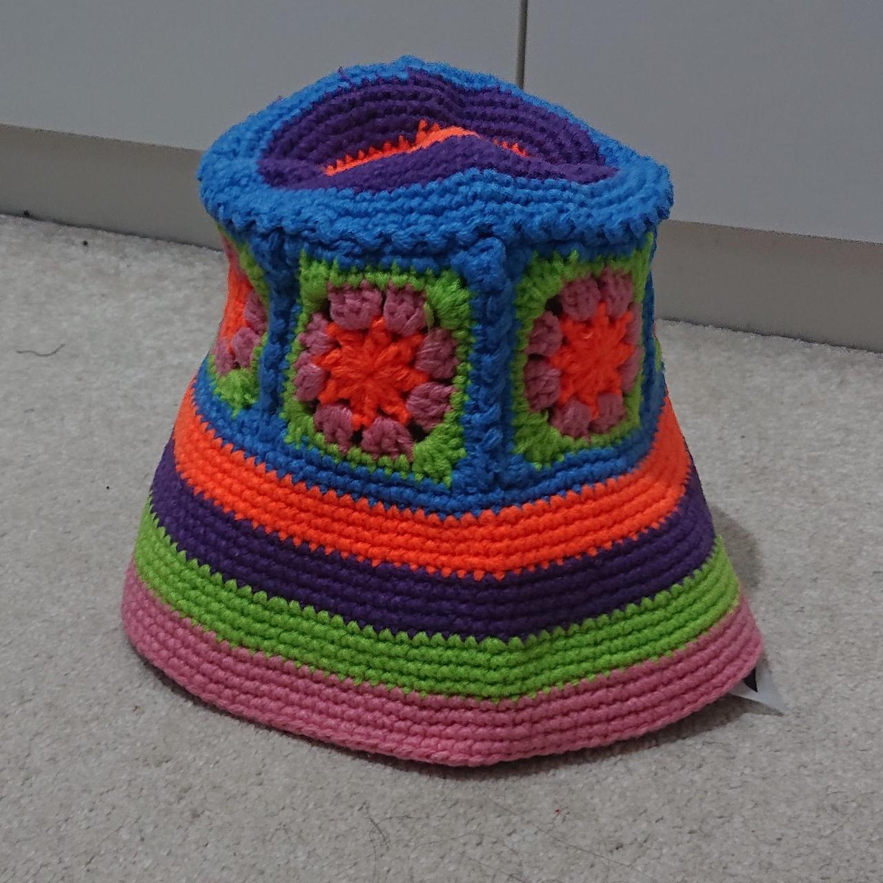 ASOS Design Crochet Bucket Hat Bright multi coloured... - Depop