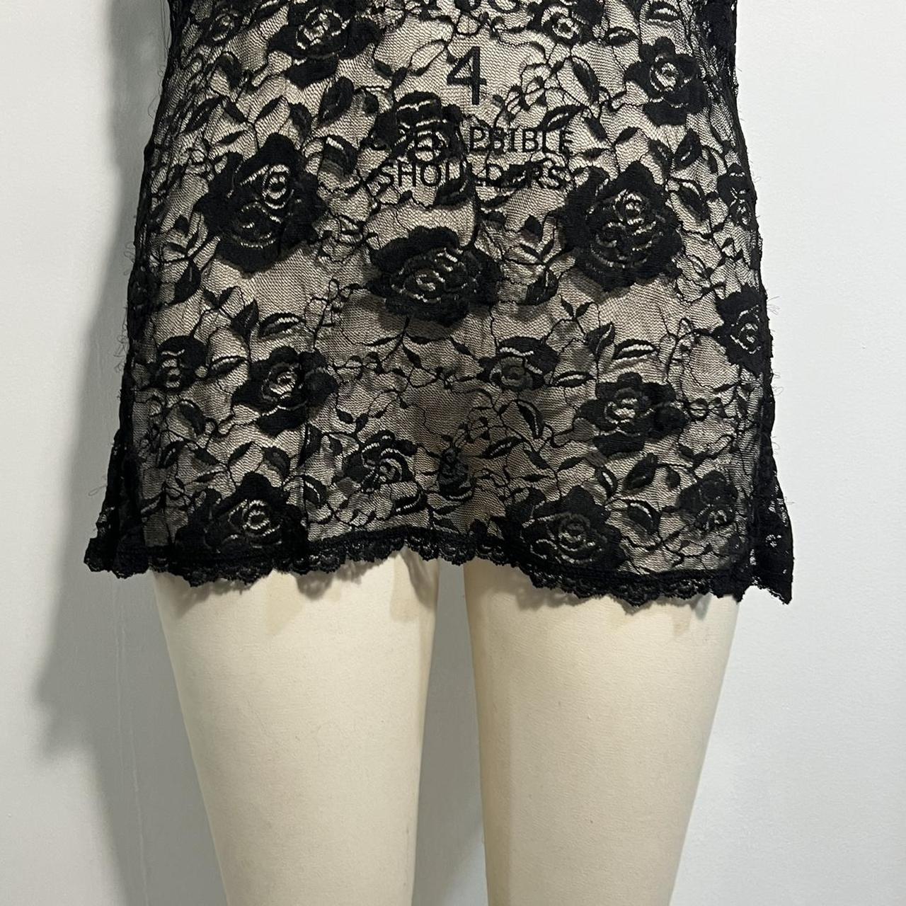 black sheer rose lace slip dress no tags, fits like... - Depop