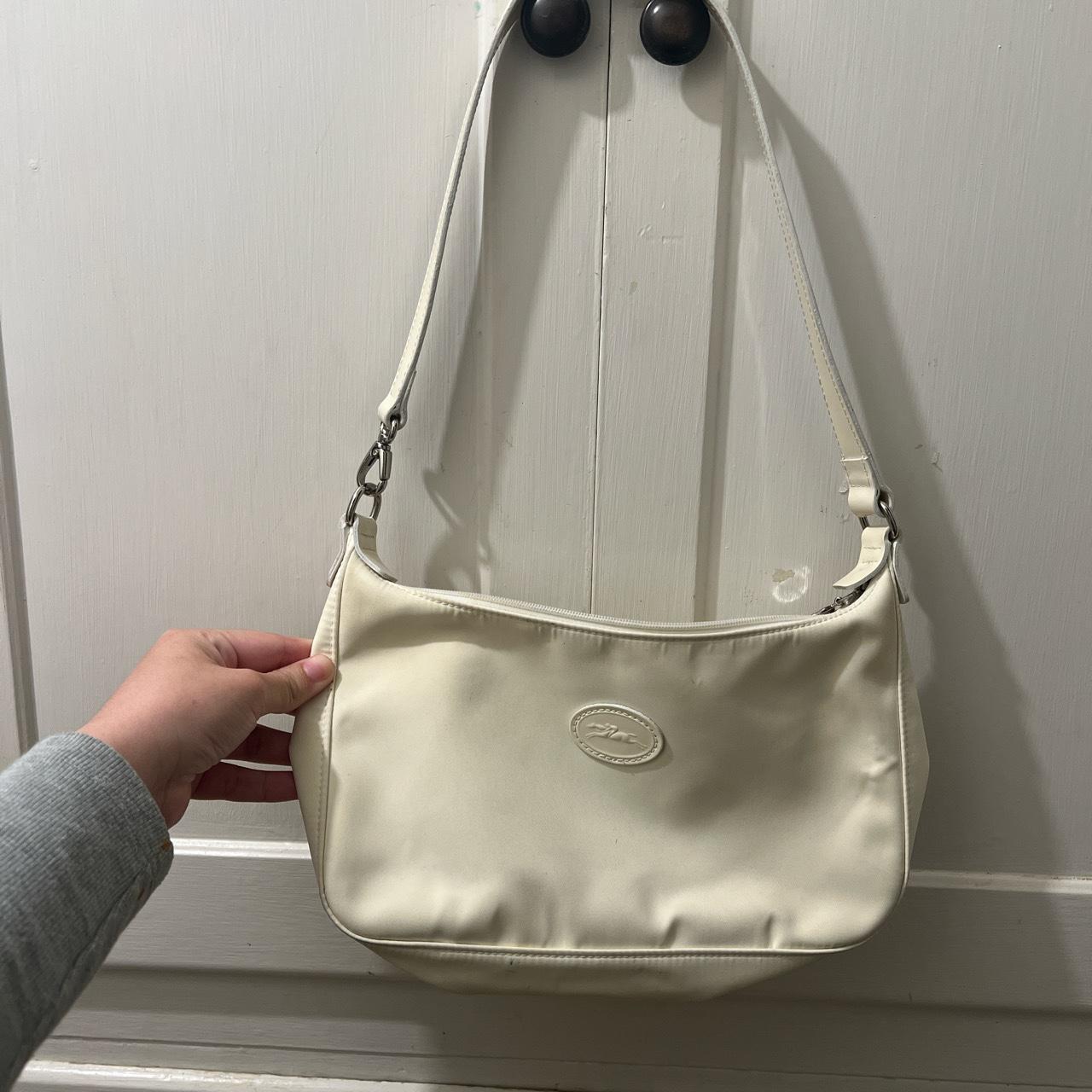 Vintage cream white longchamp shoukder bag Silver... - Depop