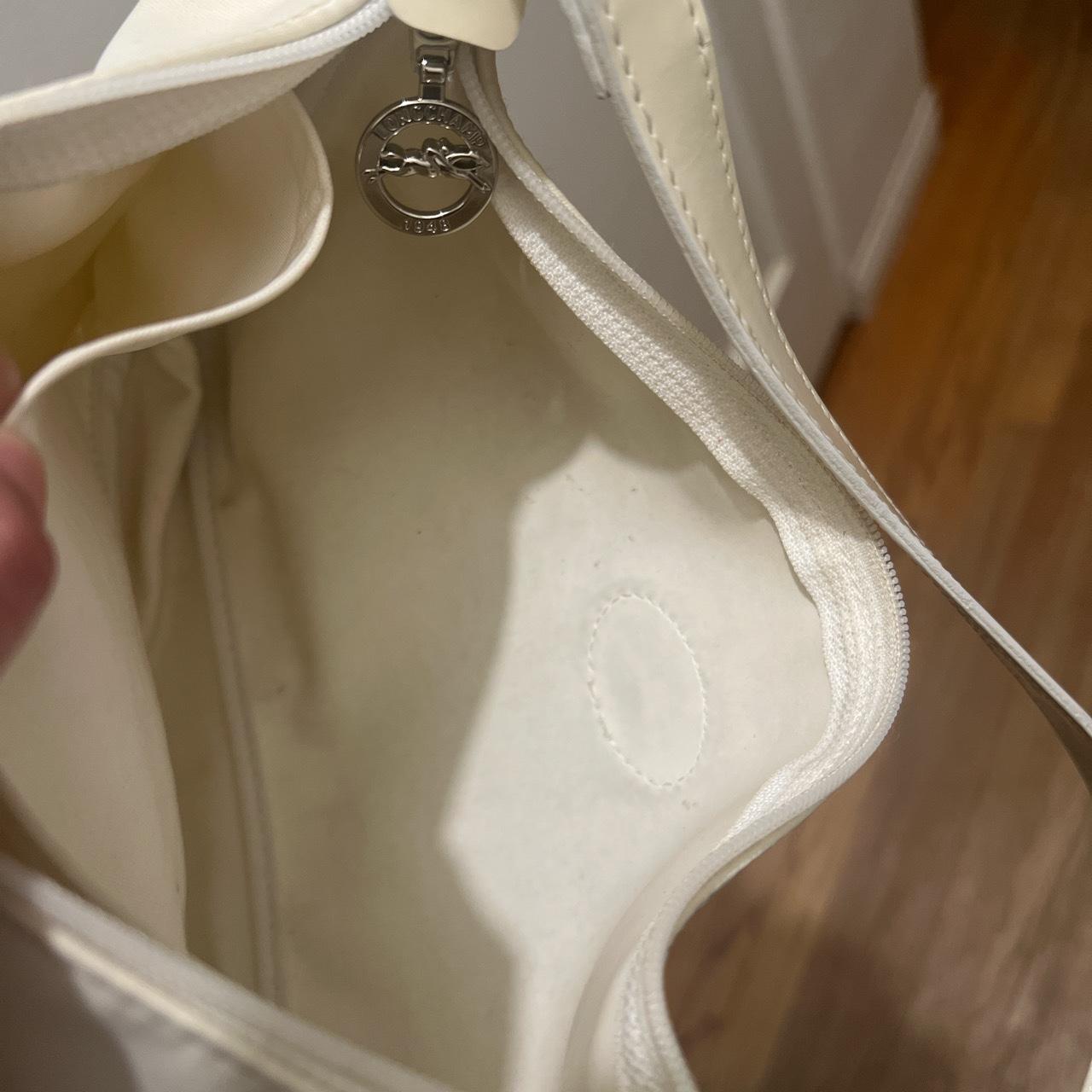 Vintage cream white longchamp shoukder bag Silver... - Depop