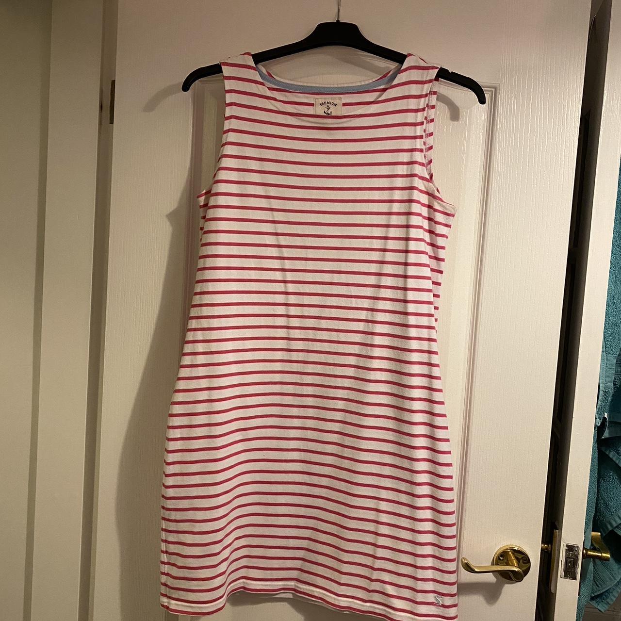 Joules pink and white striped dress, very good... - Depop