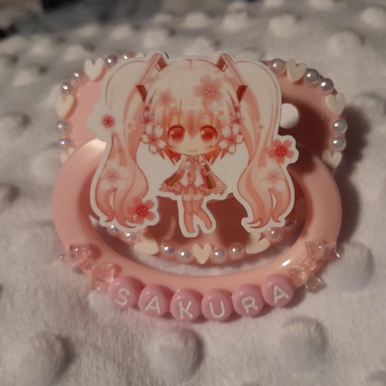 Sakura Miku pink simple adult pacifier #agere... - Depop