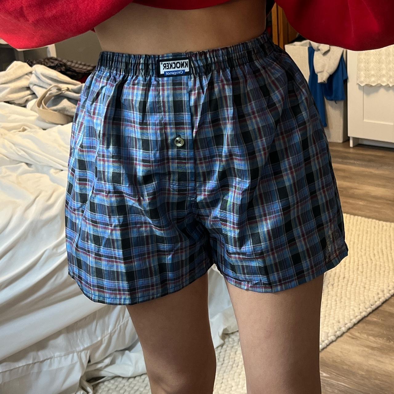 Button-down boxer short 13 inch waist laying flat... - Depop